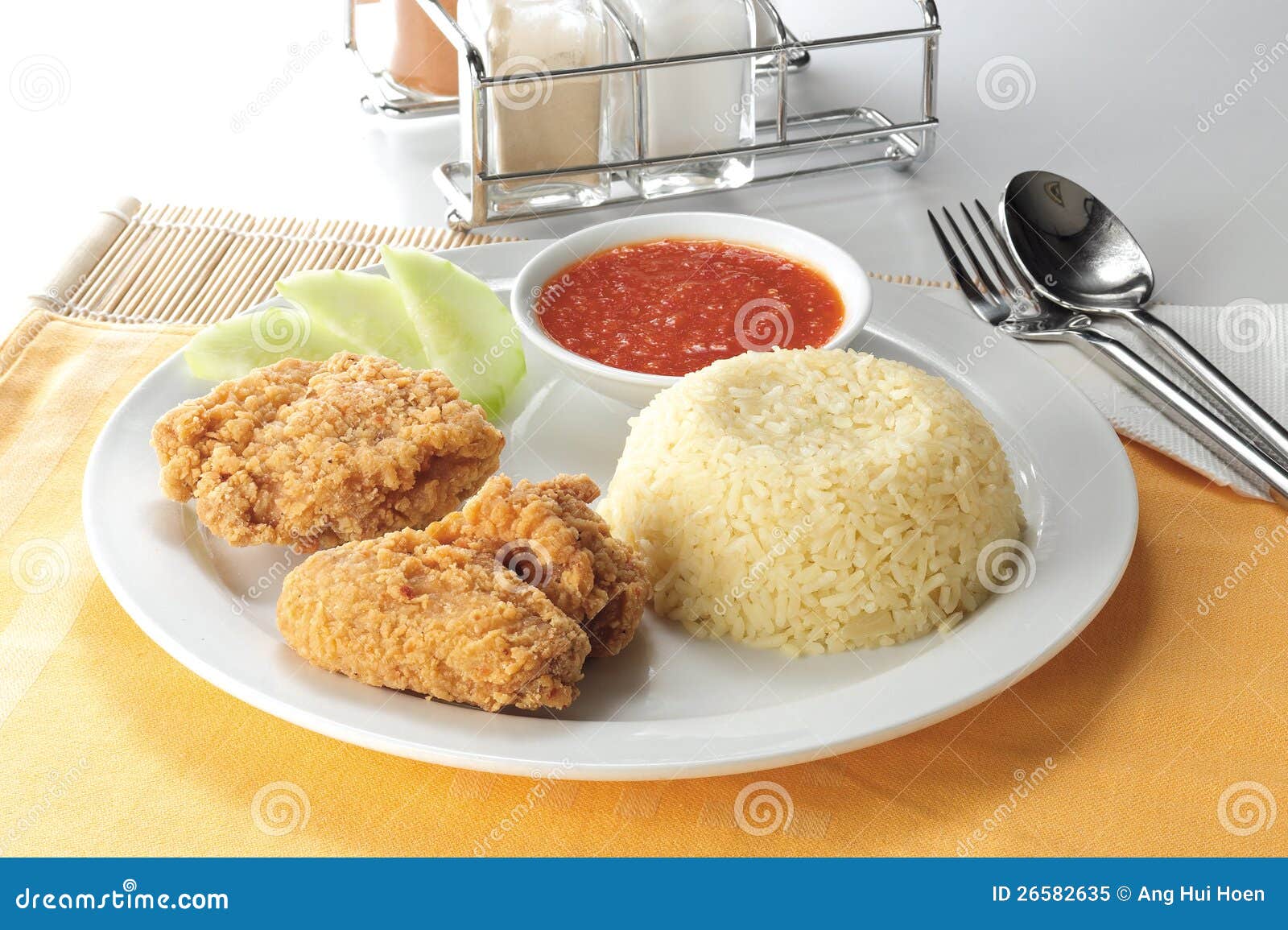 Friend chicken rice stock image. Image of fried, cucumber - 26582635