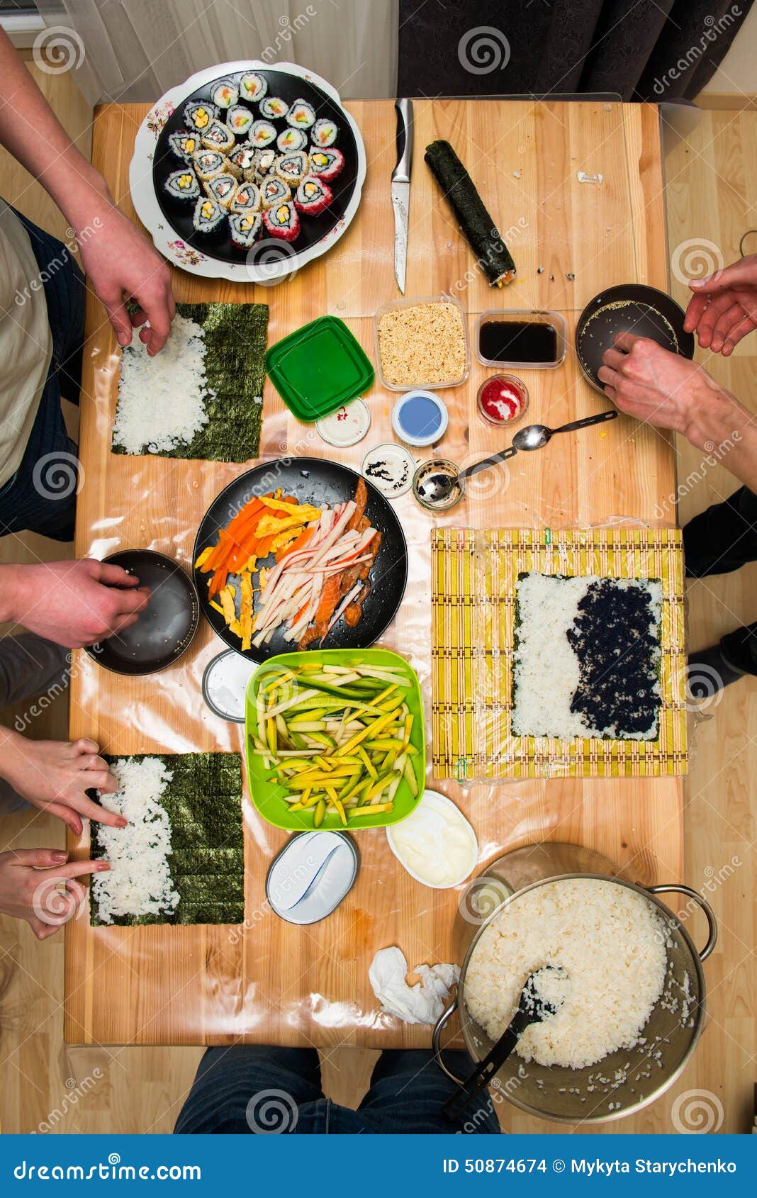 Friend Cooking Sushi Roll at Home Stock Photo - Image of fish, healthy ...