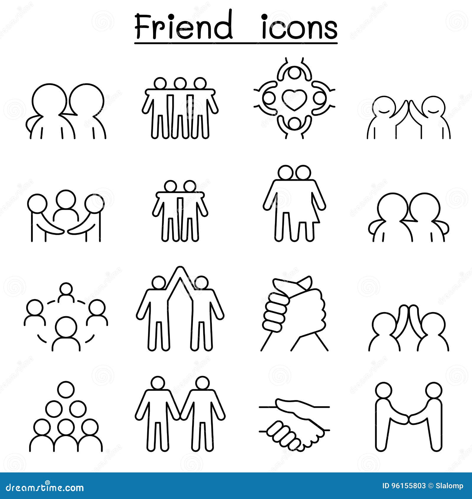 Friend & Harmony Icon Set in Thin Line Style Stock Vector ...