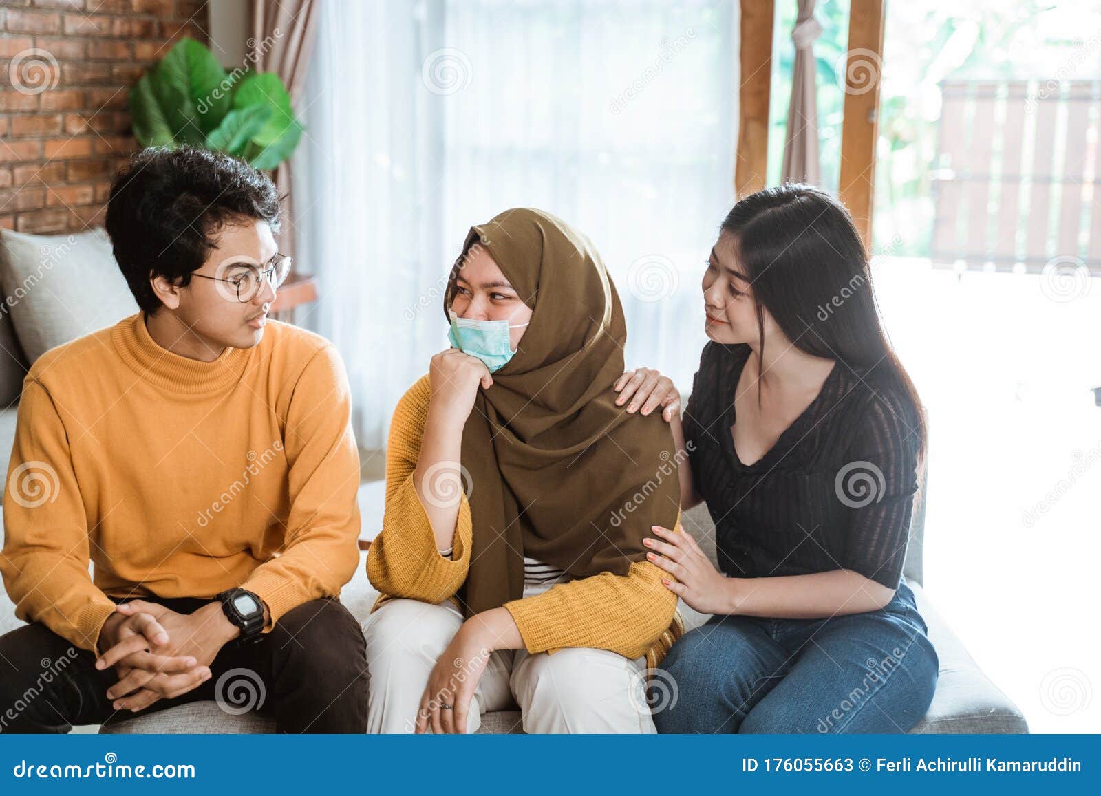 Friend support during sick stock image. Image of sharing - 176055663