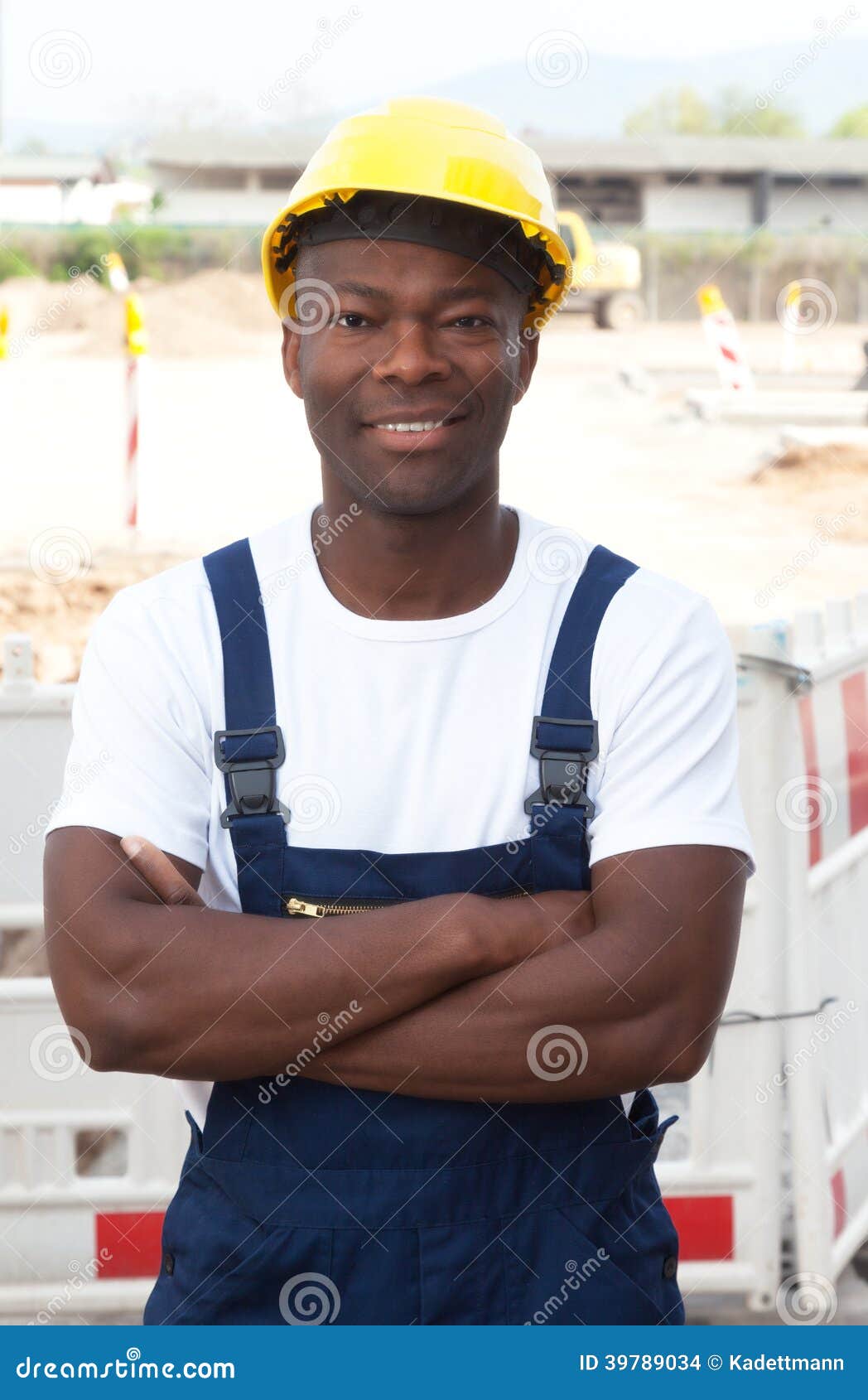 Friendly African Construction Worker with Crossed Arms Stock Photo ...