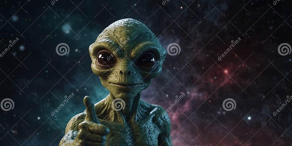 Friendly Alien Giving Thumbs Up in Space. Stock Illustration ...
