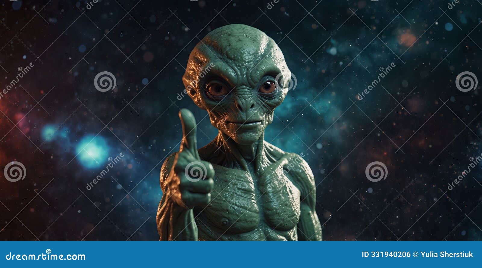 Friendly Alien Giving Thumbs Up in Space. Stock Illustration ...
