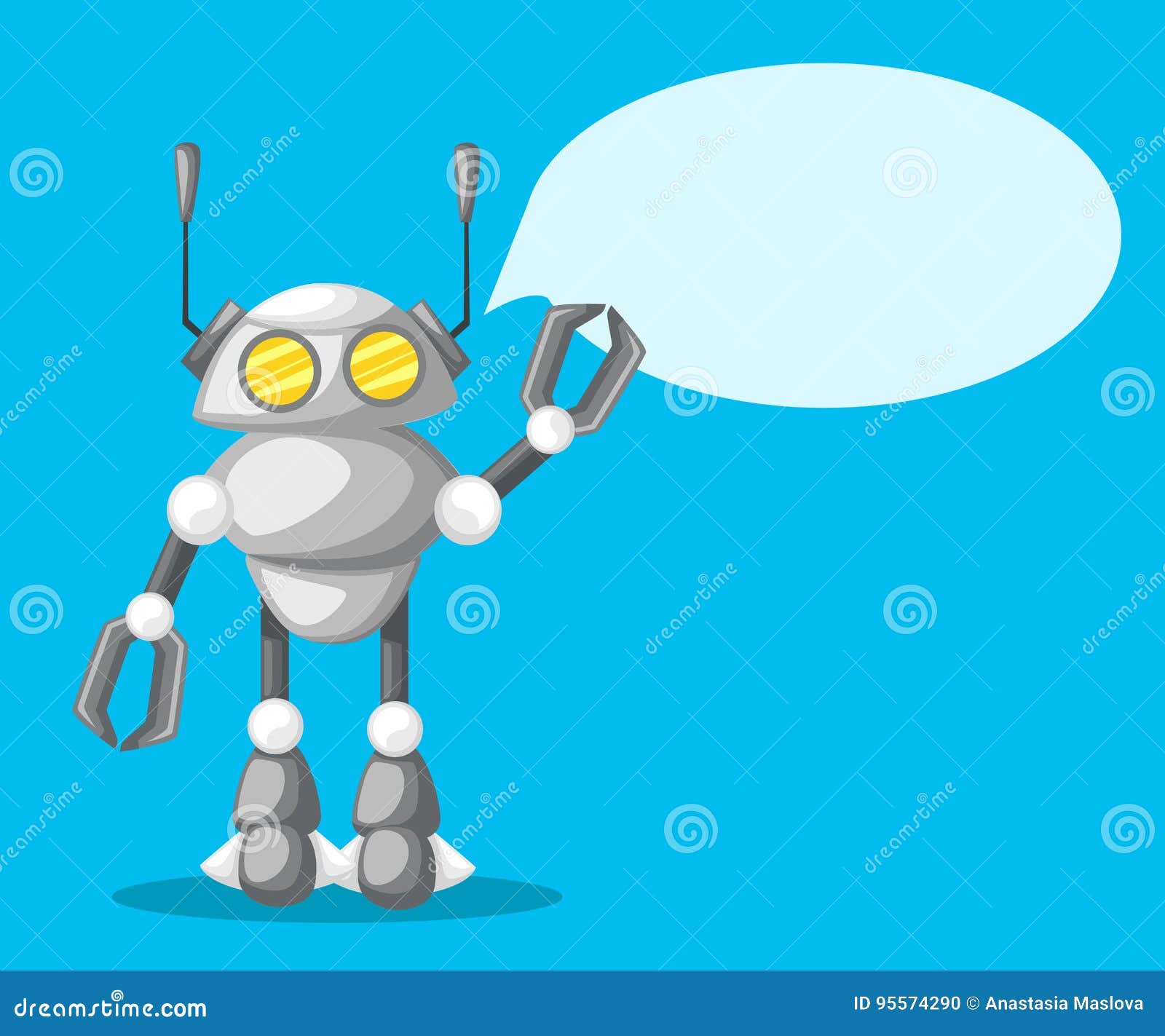 Friendly Android Robot Character with Two Antennas Cartoon Illustration ...