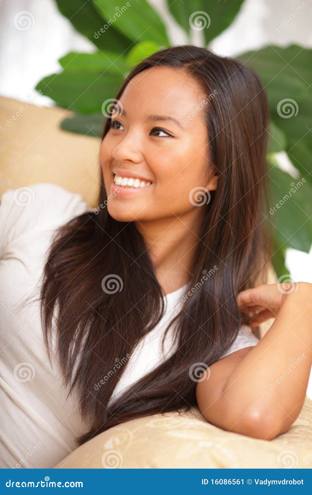 Friendly asian woman stock image. Image of room, portrait - 16086561