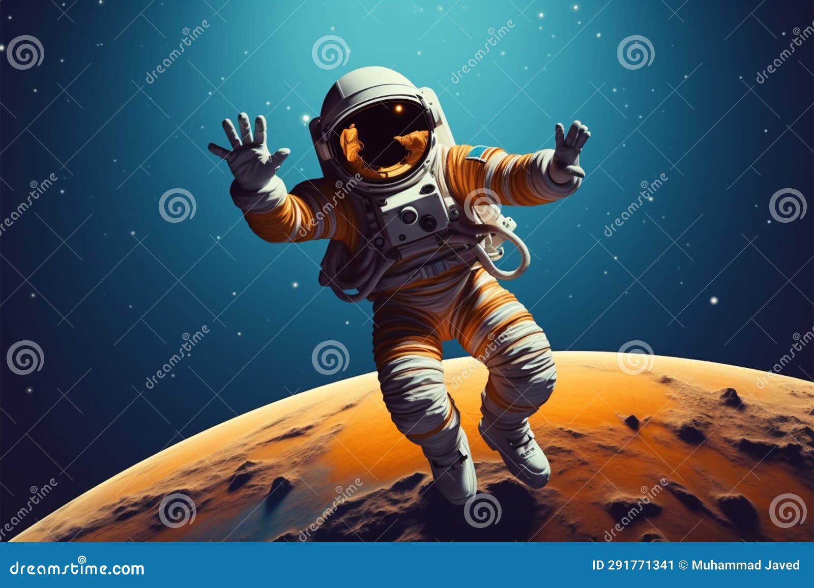 Friendly Astronaut on Celestial Body, Science and Tech Emblem Stock ...