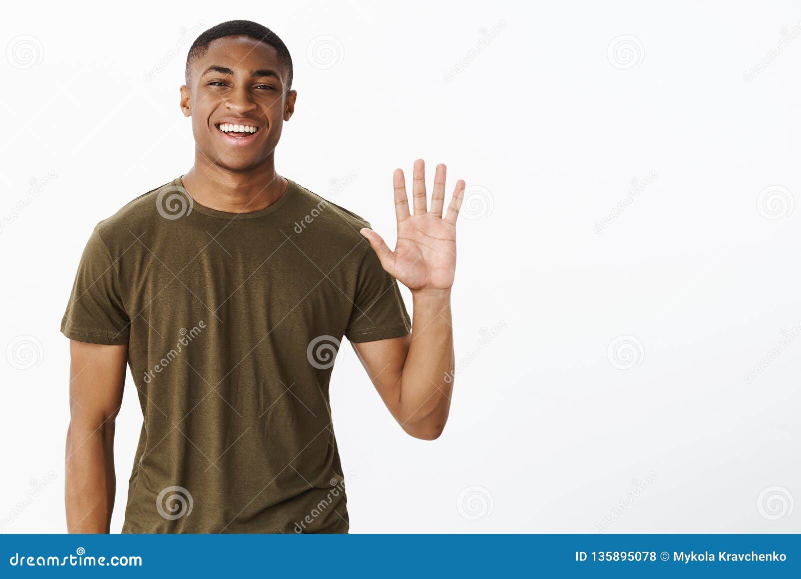 Friendly Attractive Nice African American Male Friend Raising Palm To ... Friendly Attractive Nice African American Male Friend Raising Palm To ...