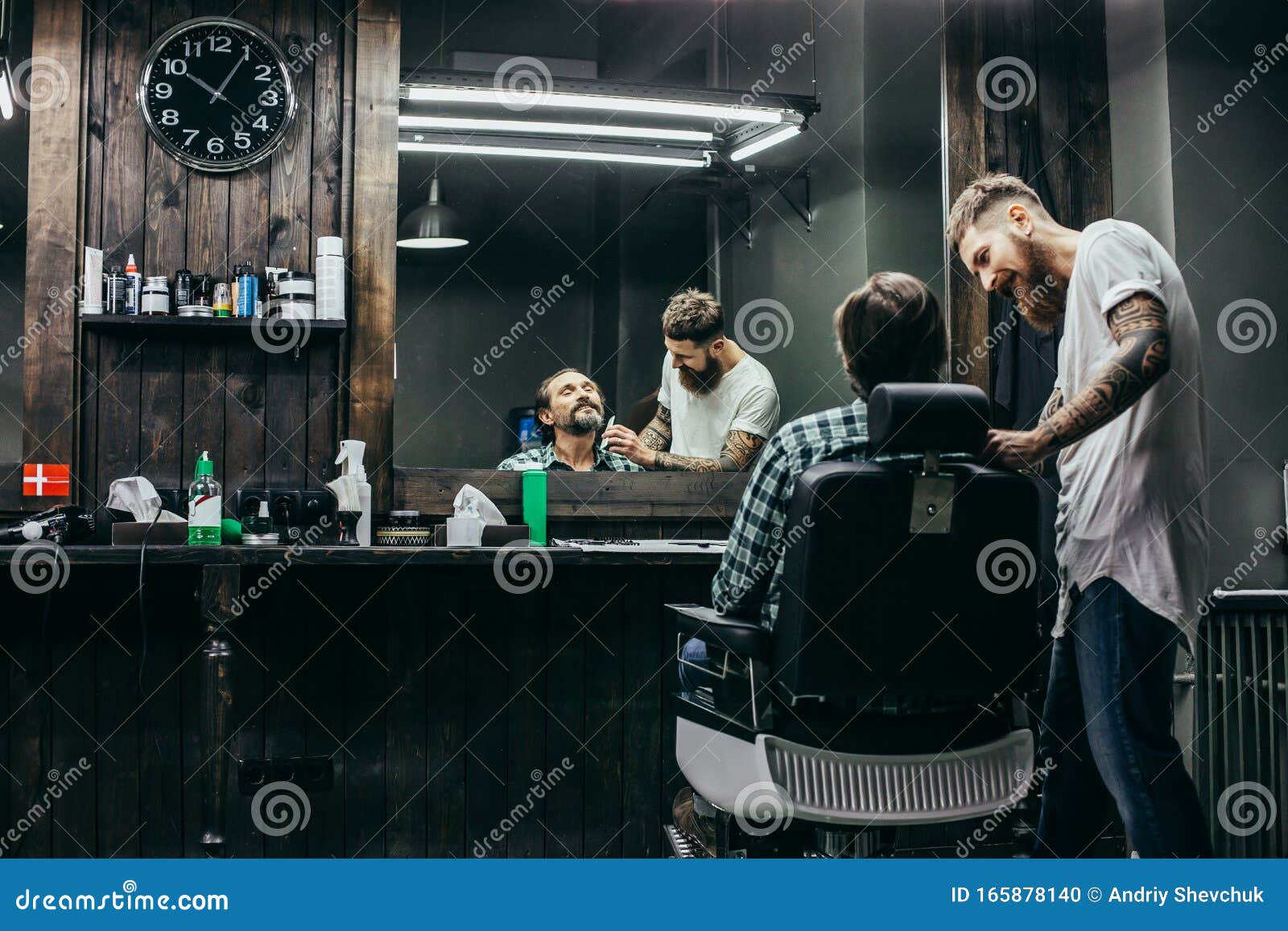 Friendly Barber Smiling and Combing Beard of His Client Stock Photo ...