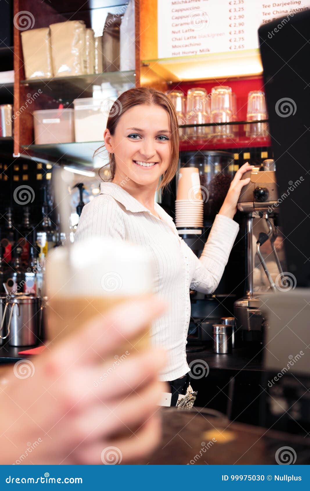 Friendly Bartender at a Cafe Stock Photo - Image of vertical, appliance ...