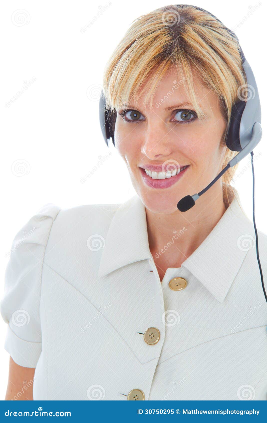 Friendly Beautiful Blonde Telemarketer Stock Image - Image of global ...