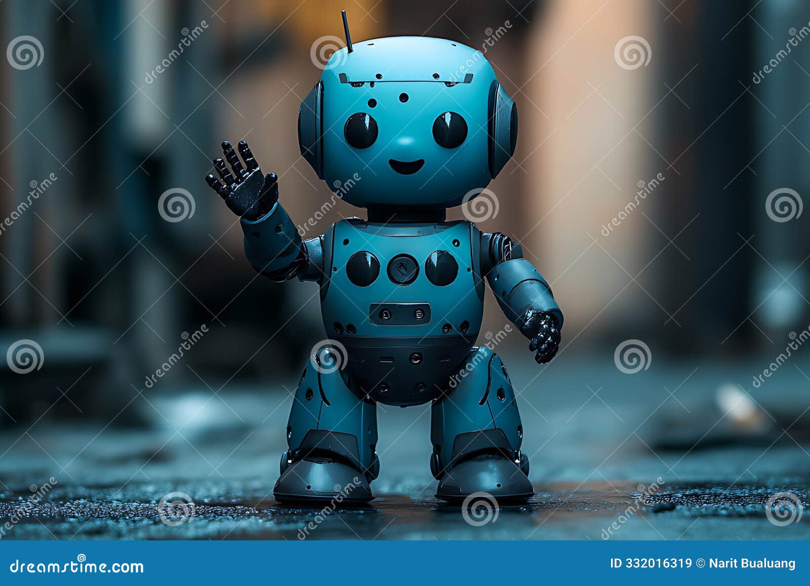 Friendly blue robot waving stock image. Image of automation - 332016319