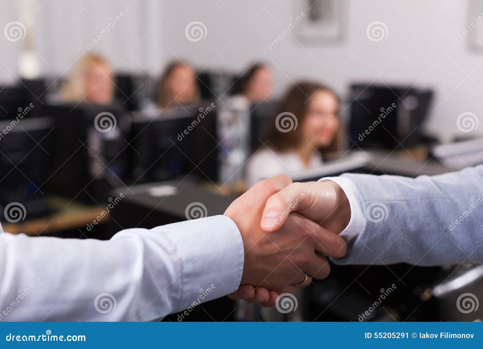 Friendly Boss Greeting New Colleague Stock Image - Image of computer ...