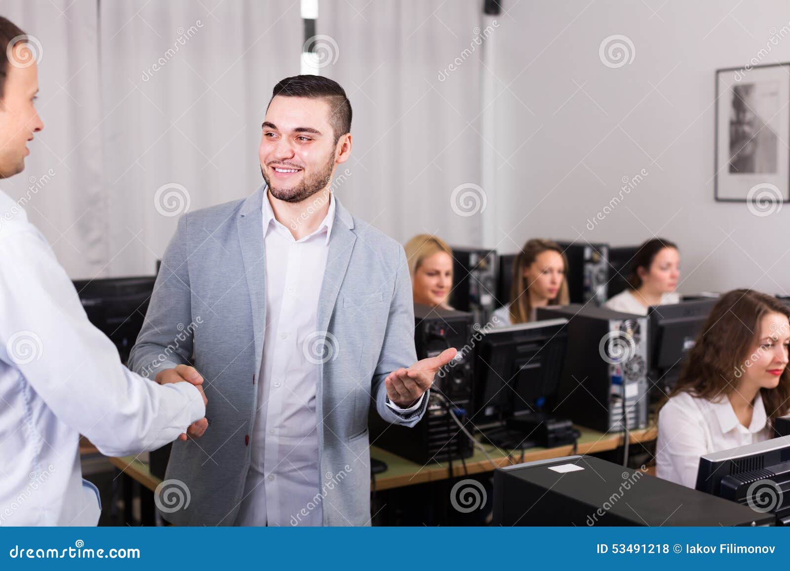 Friendly Boss Greeting New Colleague Stock Photo - Image of partnership ...