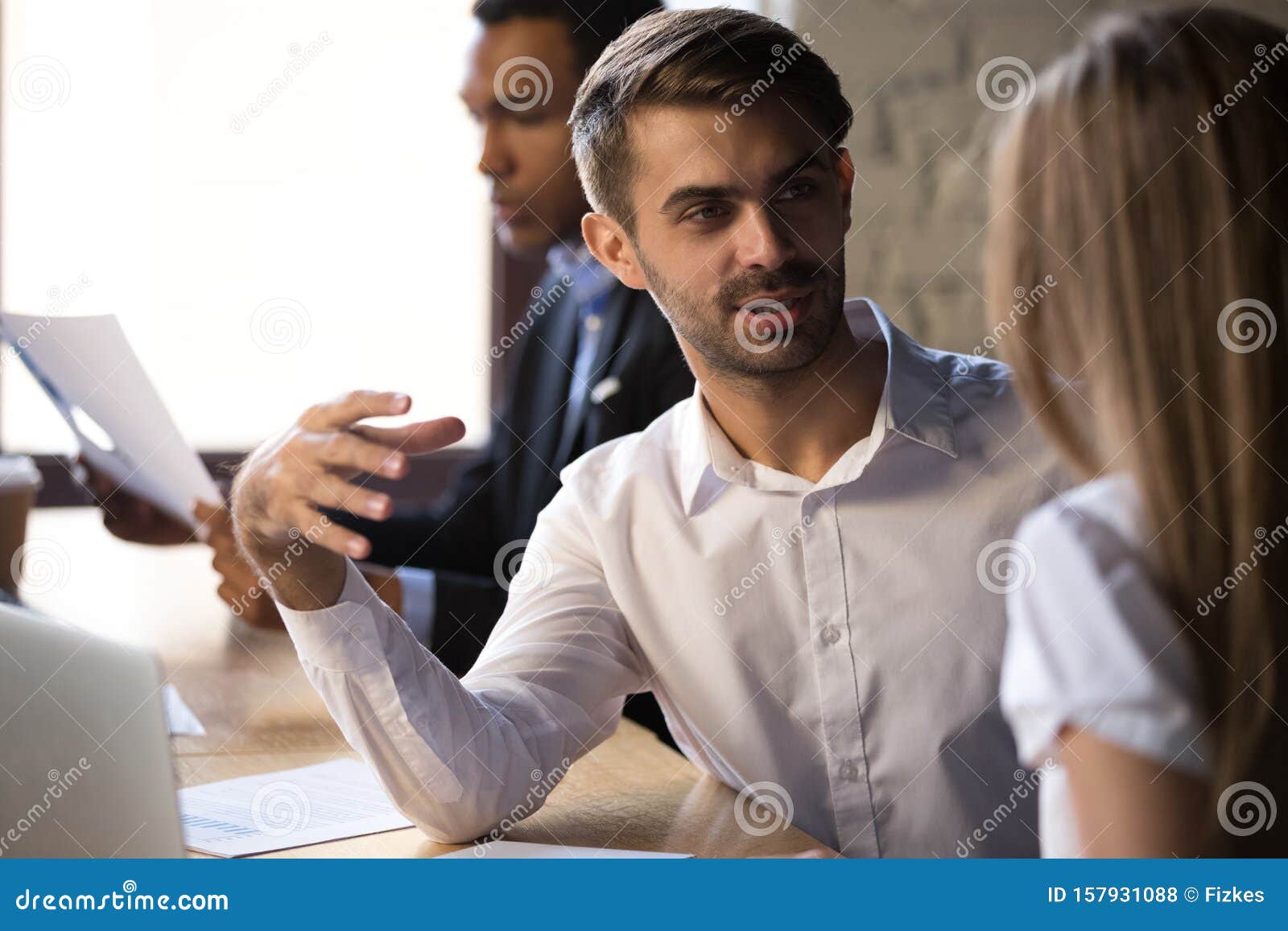 Friendly Businessman Mentor Training Intern, Colleagues Working ...