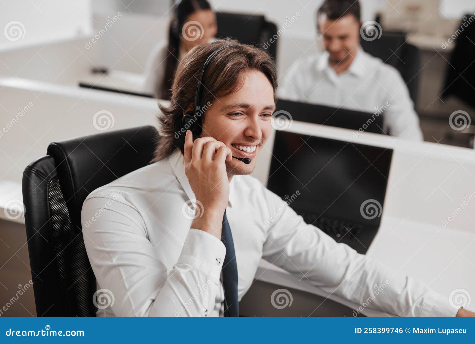 Friendly Call Center Operator Talking with Client Stock Photo - Image ...