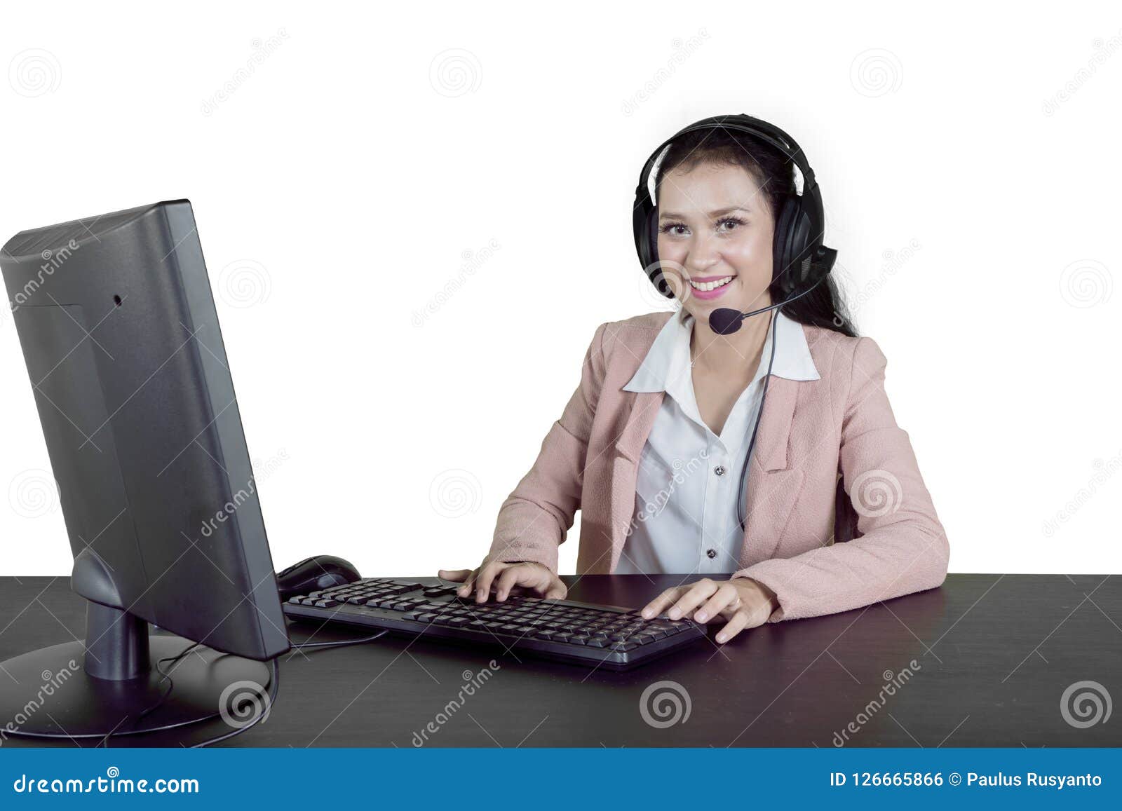 Friendly Call Center Operator Working on Studio Stock Photo - Image of ...