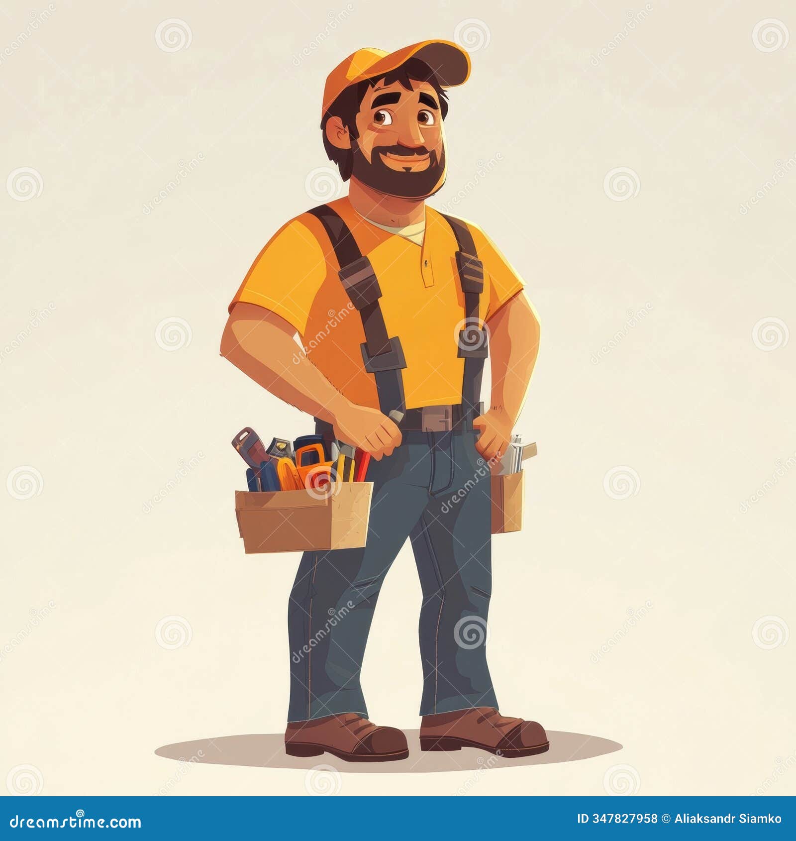 Friendly Cartoon Character Dressed As a Handyman with Tools Stock ...