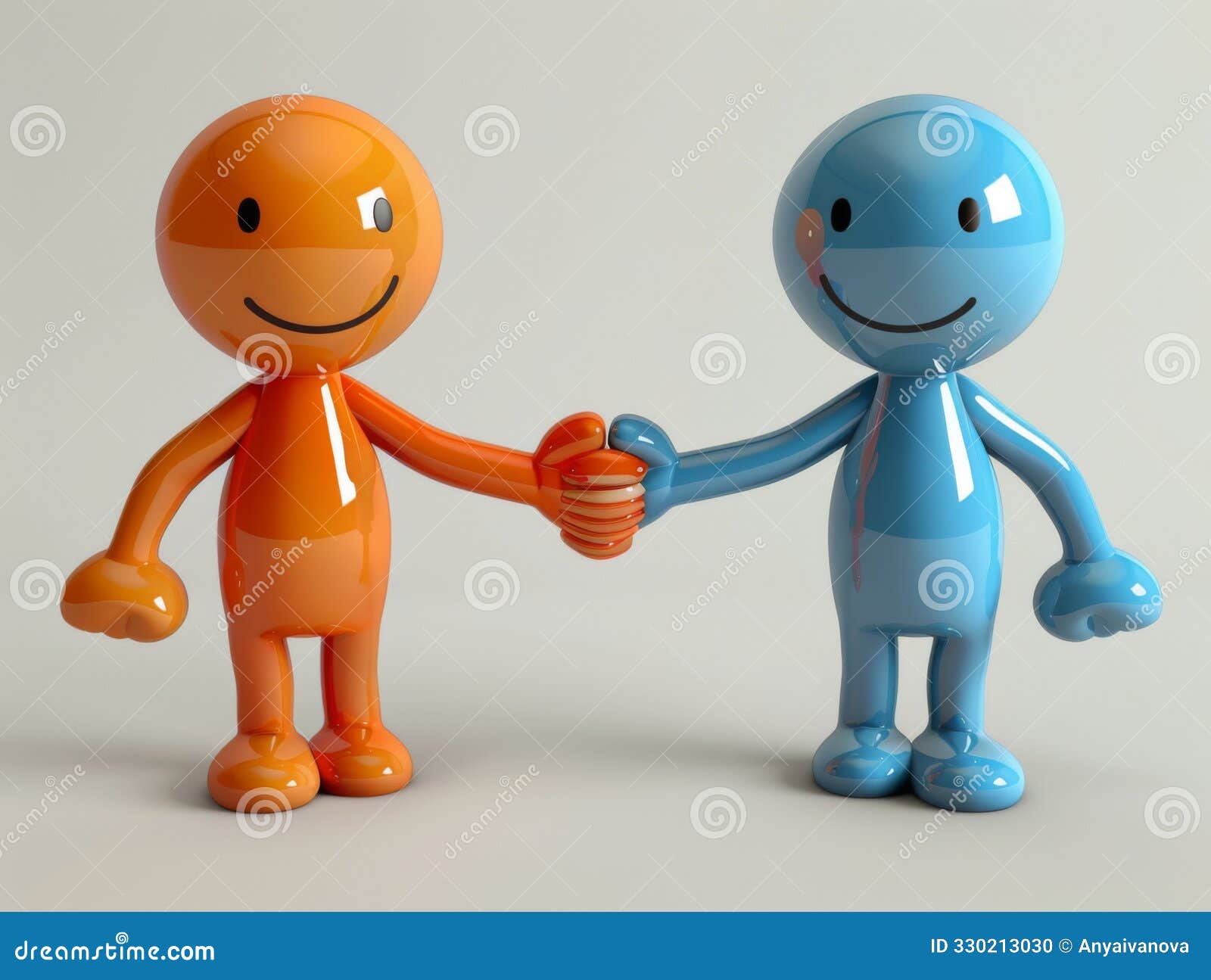 Friendly Cartoon Characters Shaking Hands - Orange and Blue Figures in ...