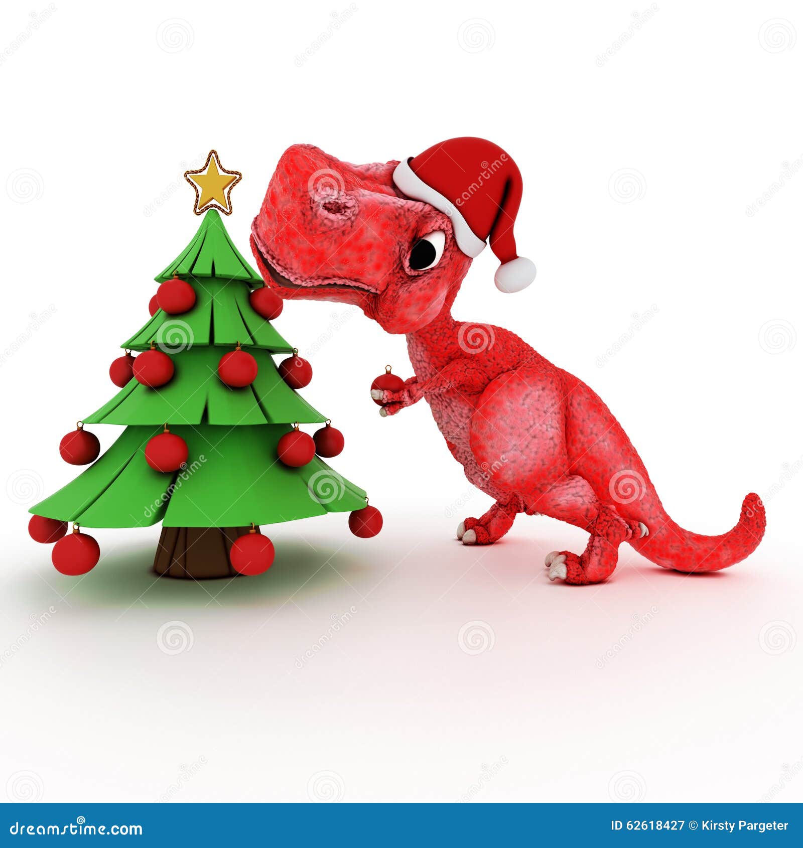 Friendly Cartoon Dinosaur with Gift Christmas Tree Stock Illustration ...