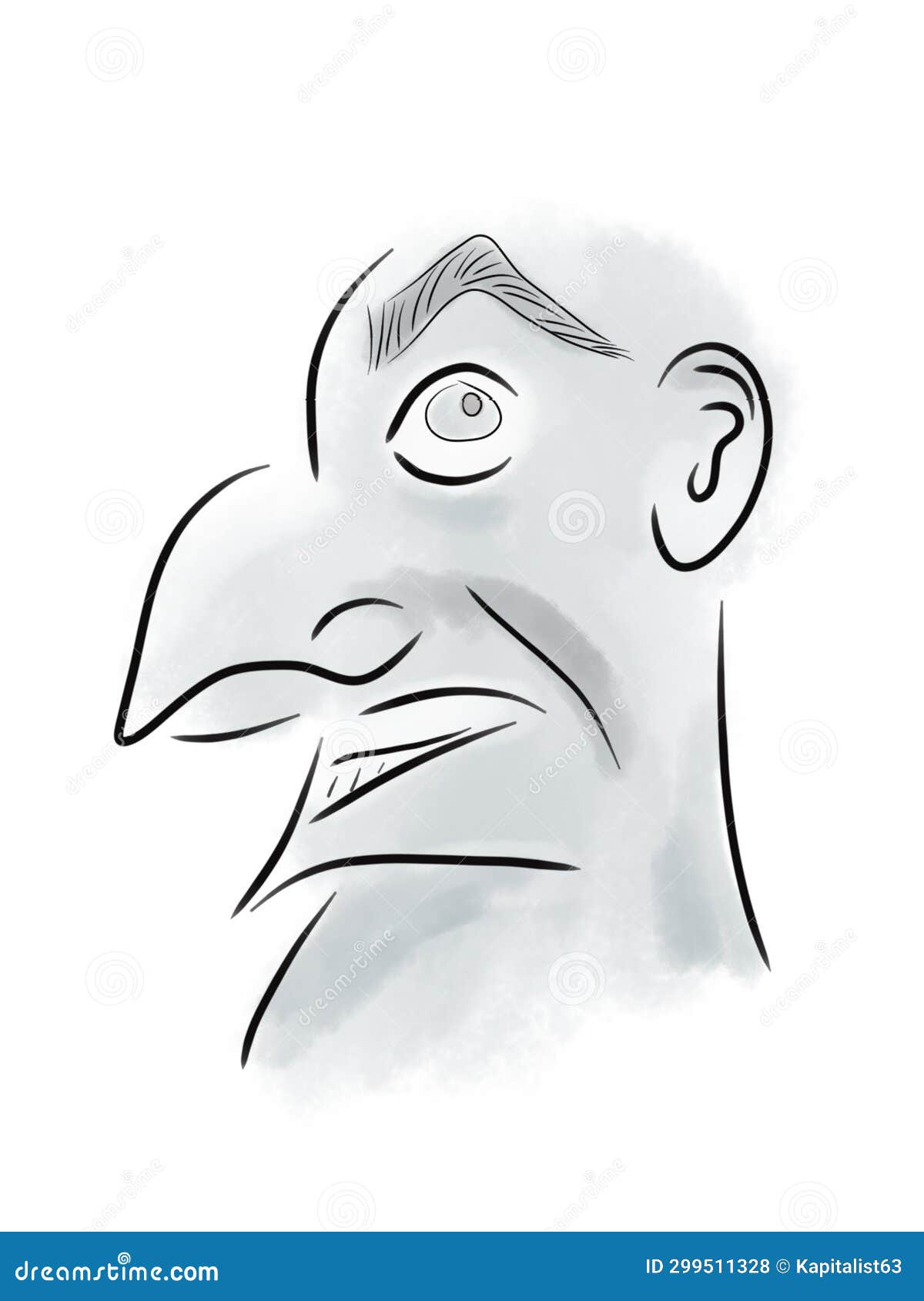Friendly Cartoon Sketch in Gray Tones. Digital Illustration Stock ...