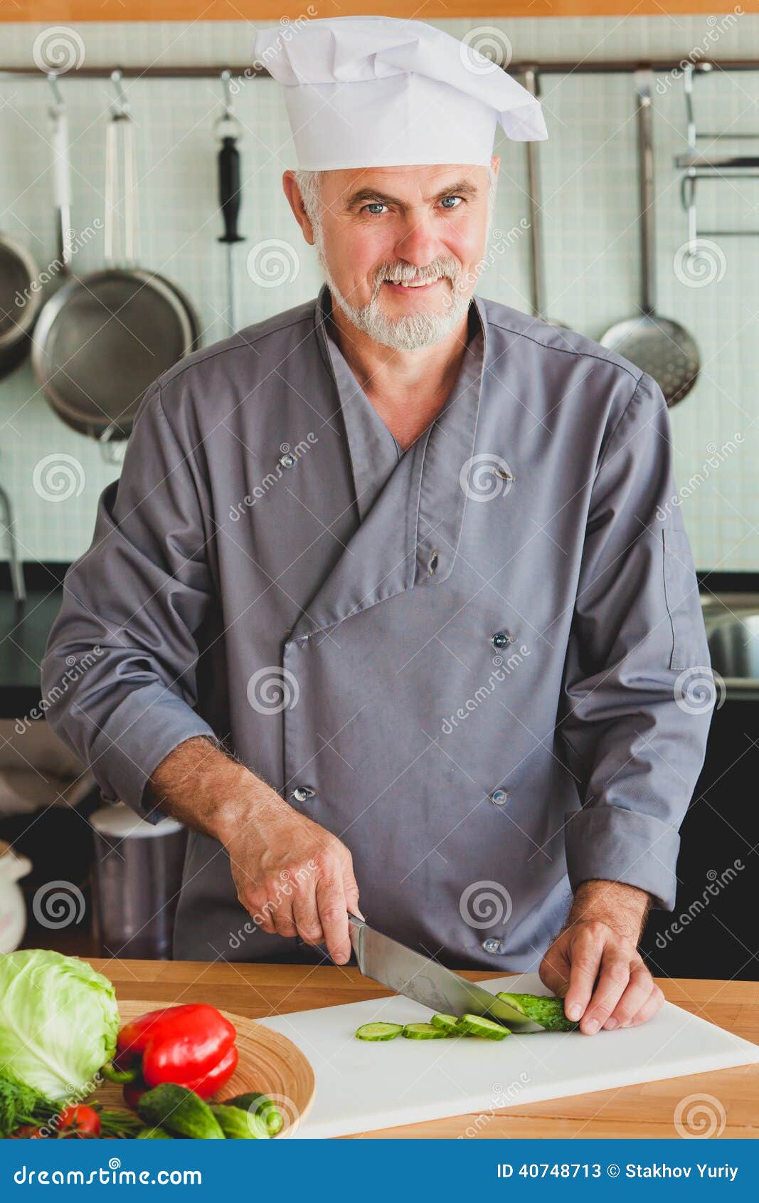 Friendly Chef Preparing Vegetables in His Kitchen Stock Image - Image ...