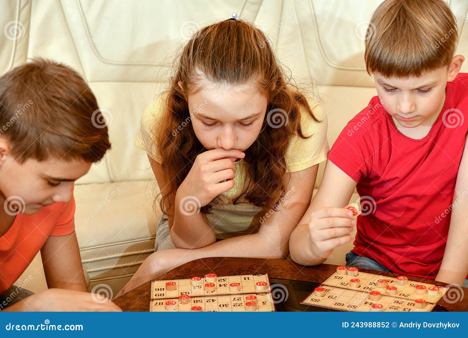 Friendly Children Have Fun Playing Loto at Home Stock Photo - Image of ...