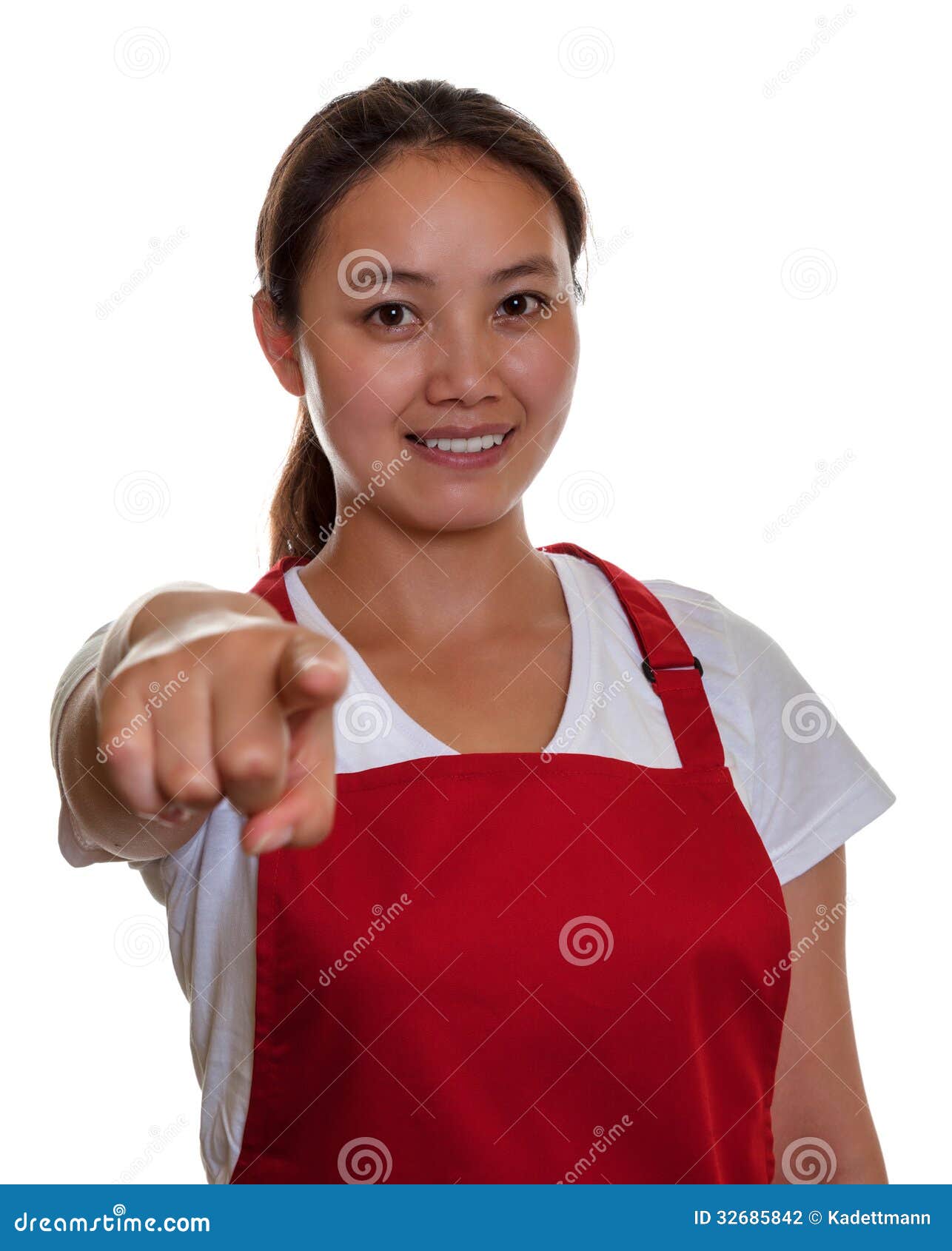 Friendly Chinese Waitress Pointing To You Stock Photo - Image of ...