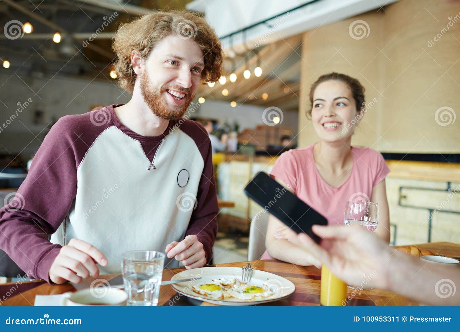 Friends talking by lunch stock image. Image of education - 100953311
