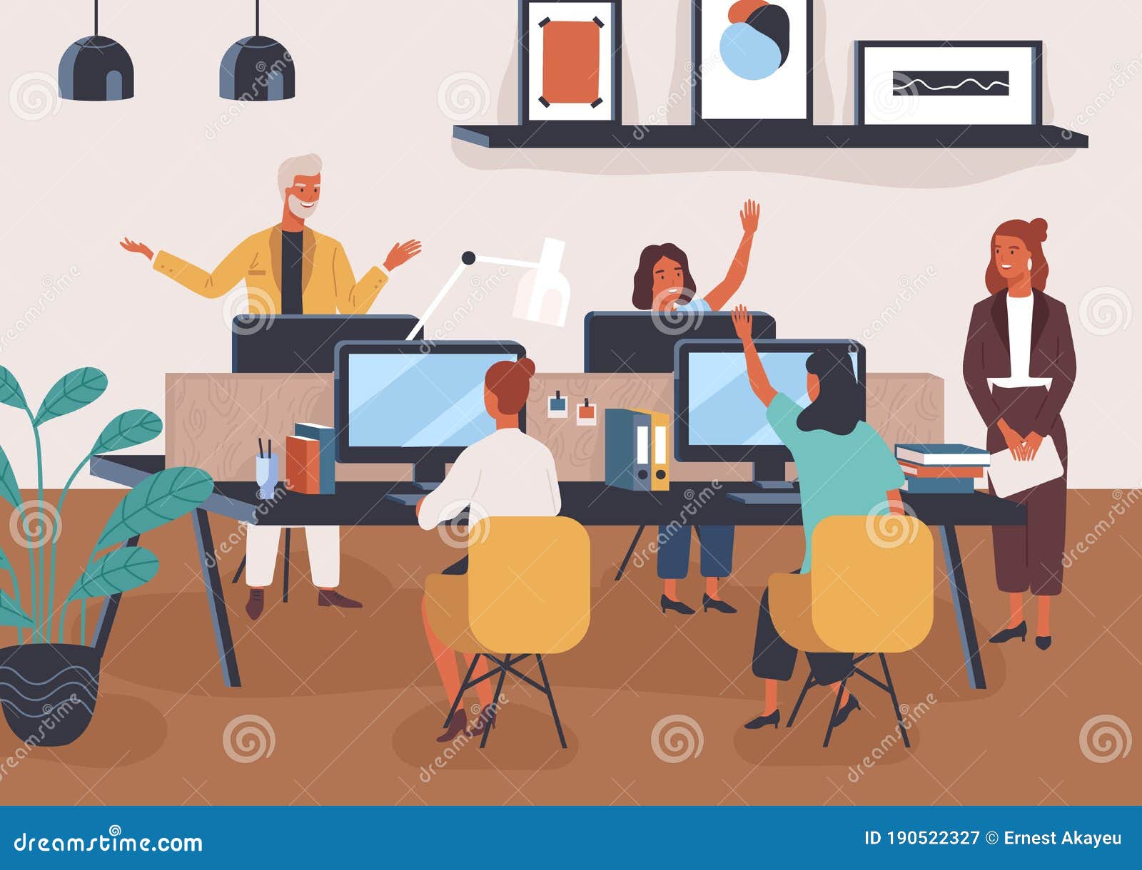 Friendly Colleagues Taking Part in Voting Raising Hand at Modern Co ...