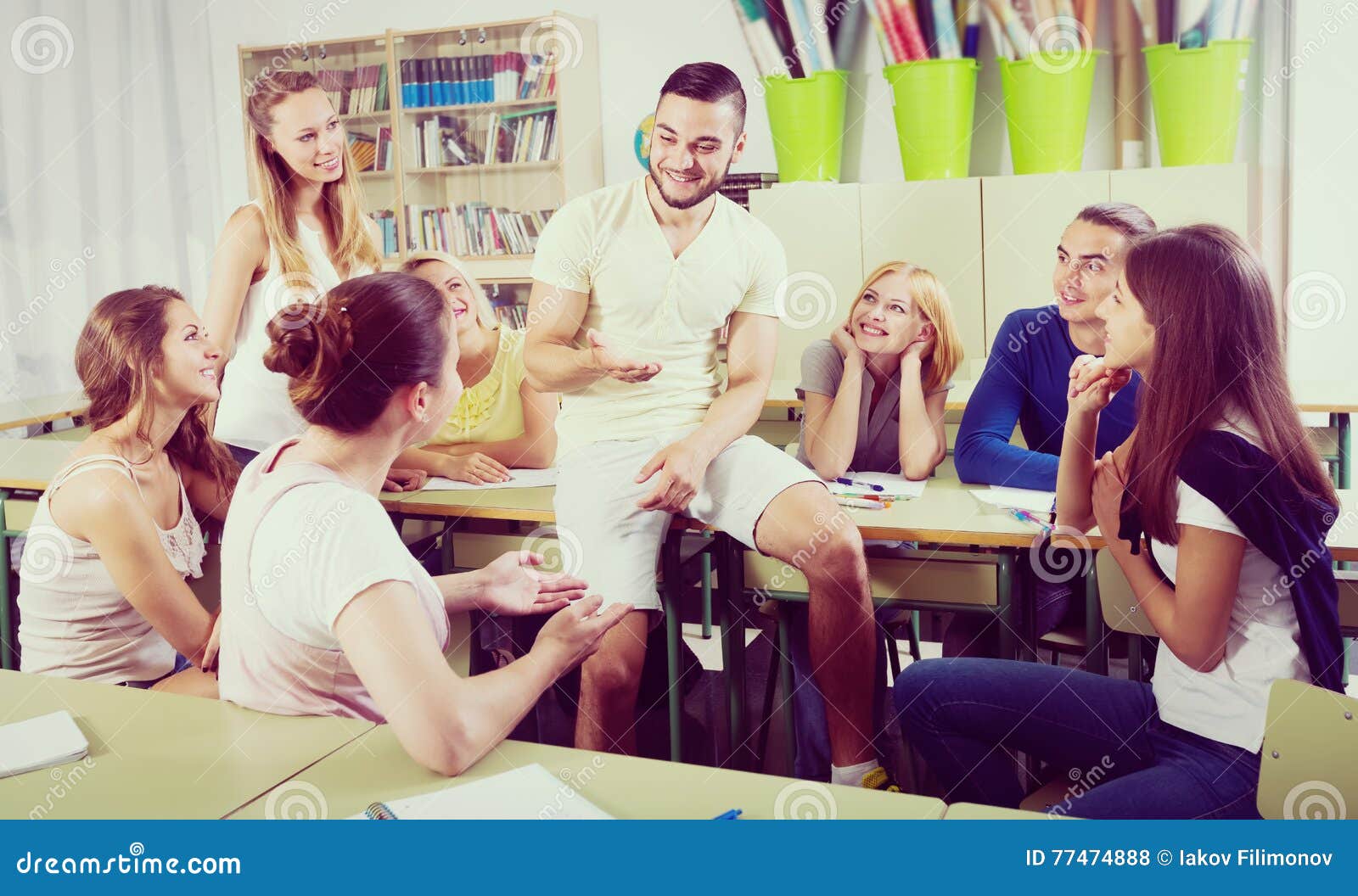 Friendly College Students during Break Stock Photo - Image of giving ...