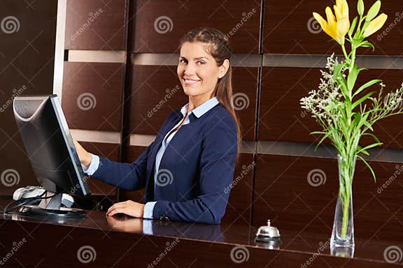 Friendly Concierge at Hotel Reception Stock Image - Image of service ...