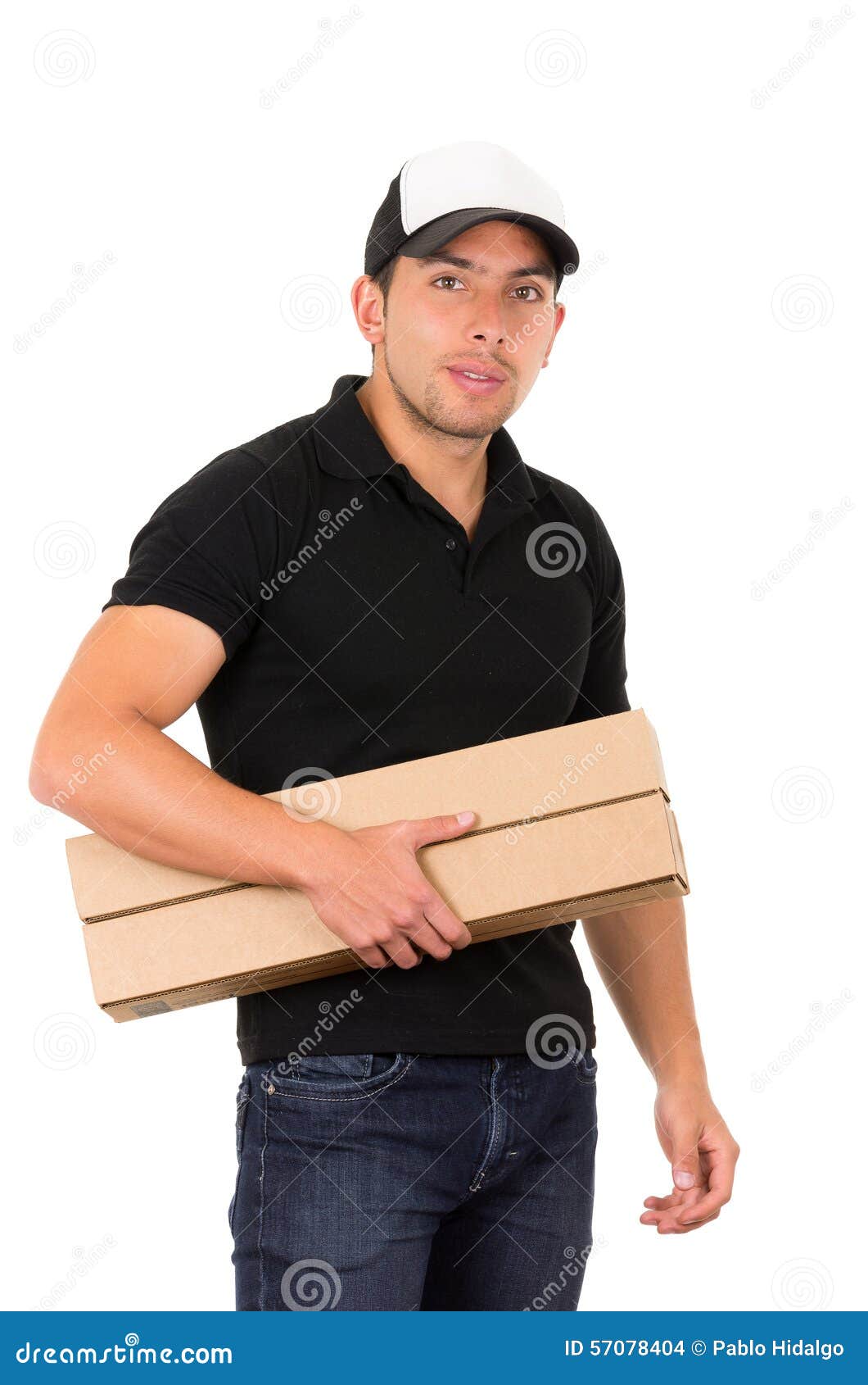 Friendly Confident Delivery Man Carrying Boxes Stock Photo - Image of ...