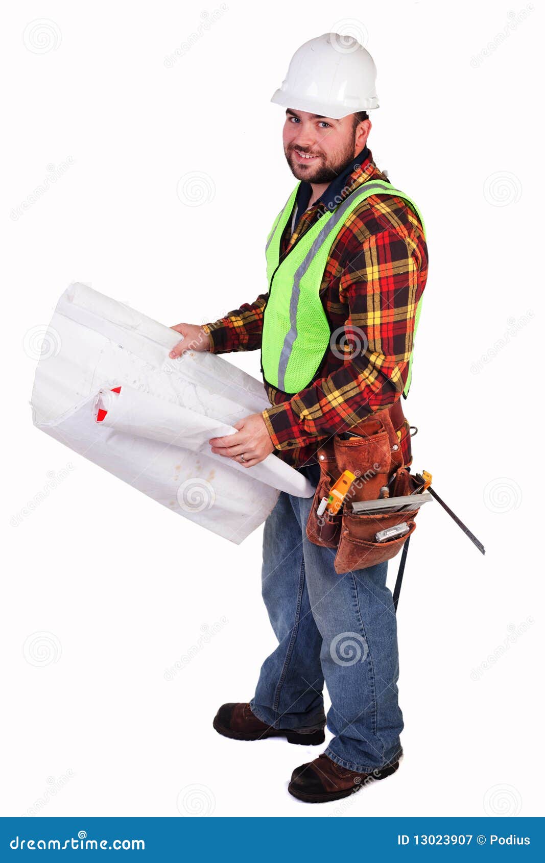 Friendly Construction Worker with Blueprints Stock Image - Image of ...