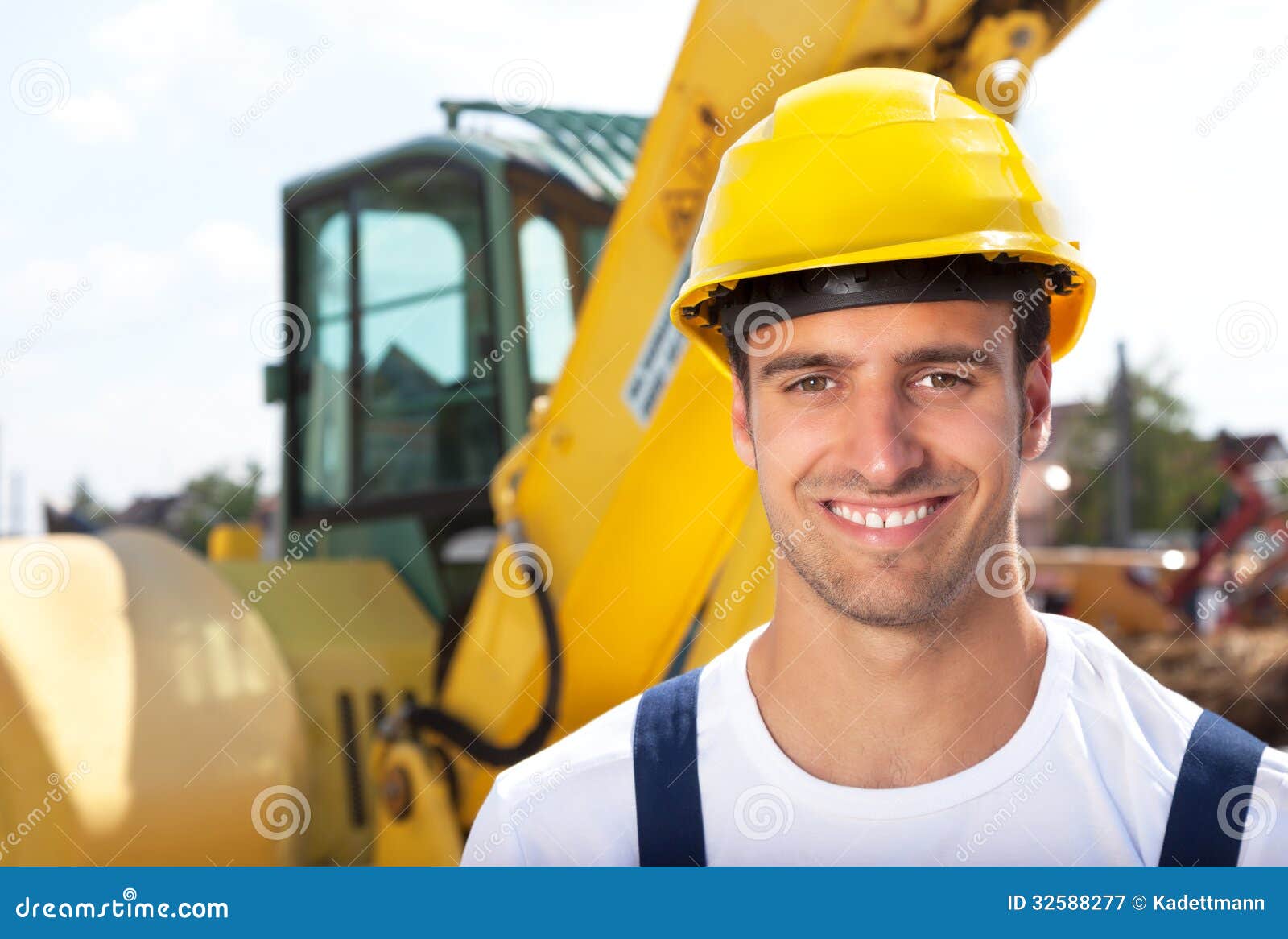 Friendly Construction Worker in Front of His Excavator Stock Image ...
