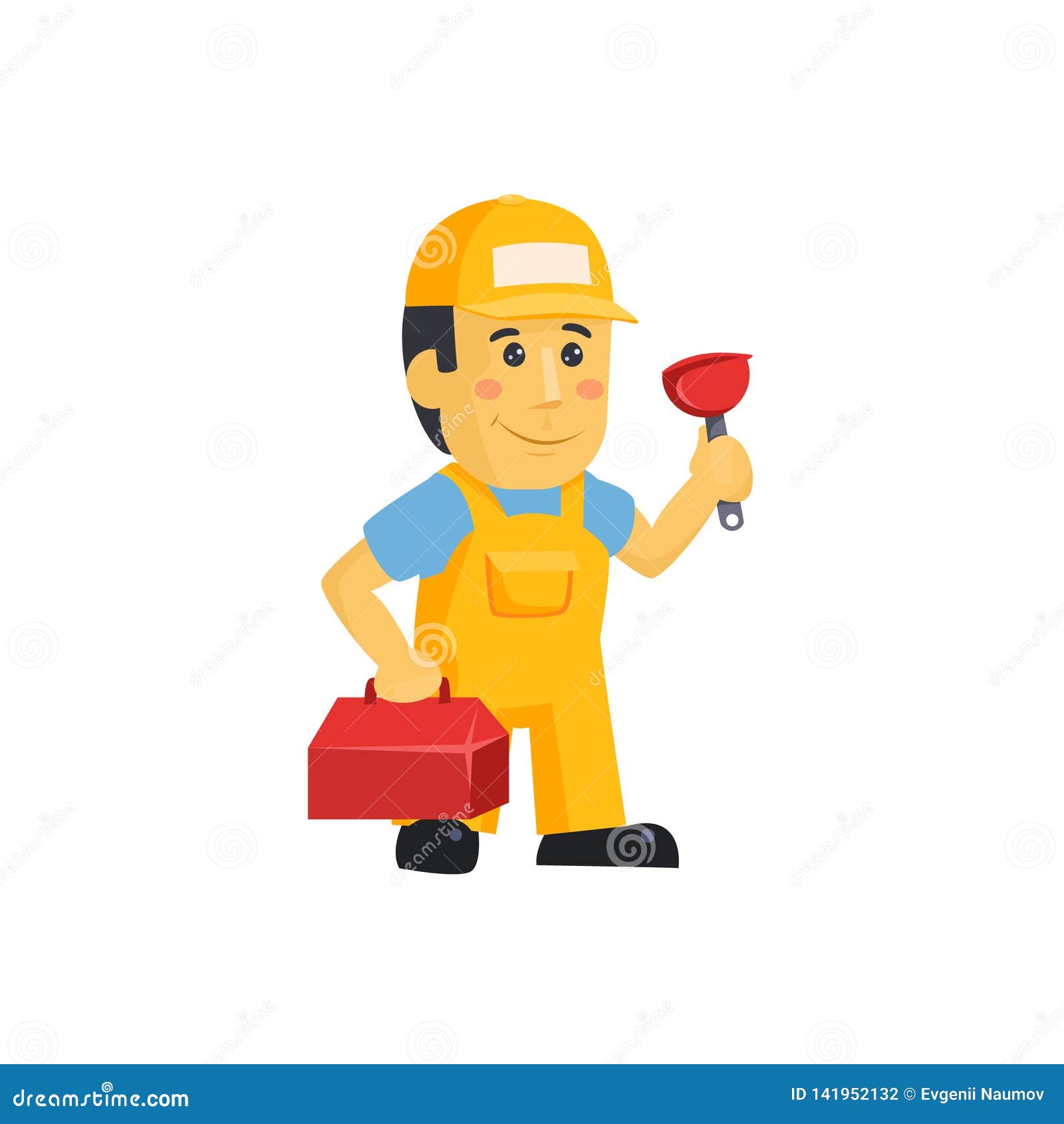Friendly Construction Worker Man with Tools, Vector Stock Vector ...