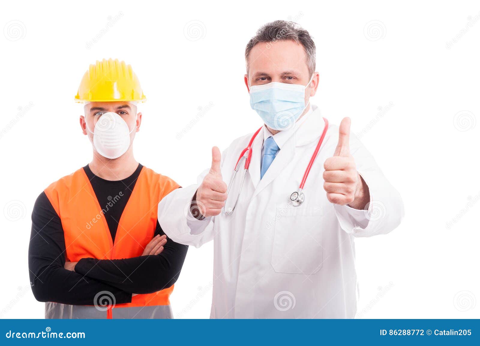 Friendly Constructor and Doctor Showing Thumb Up Stock Photo - Image of ...