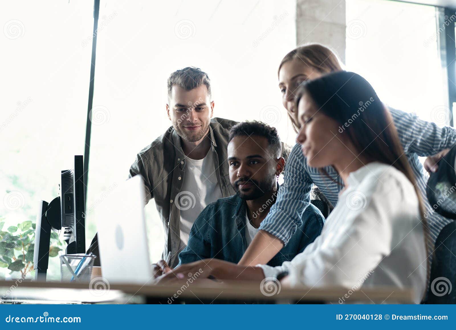 Friendly Creative Diverse Colleagues Team Discuss Online Project Use ...