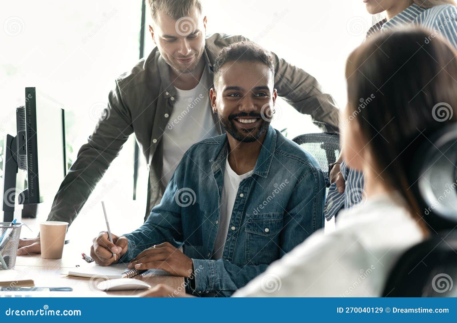 Friendly Creative Diverse Colleagues Team Discuss Online Project Use ...