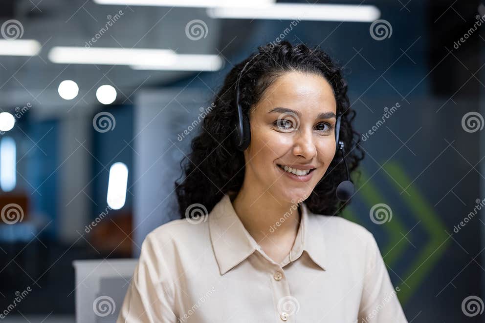 Smiling Customer Service Representative Wearing Headset in Modern ...