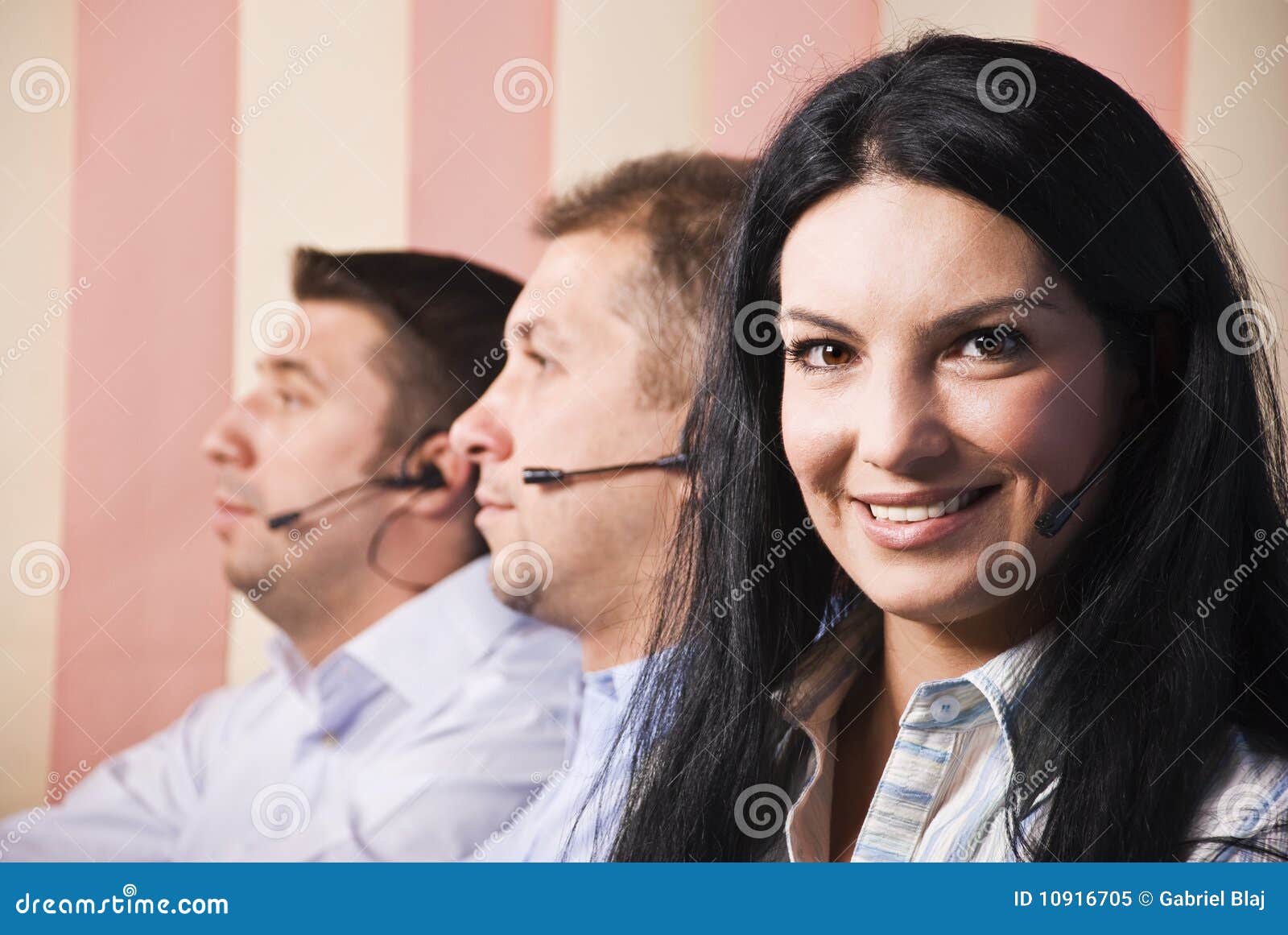 Friendly Customer Service Woman with Team Stock Image - Image of group ...