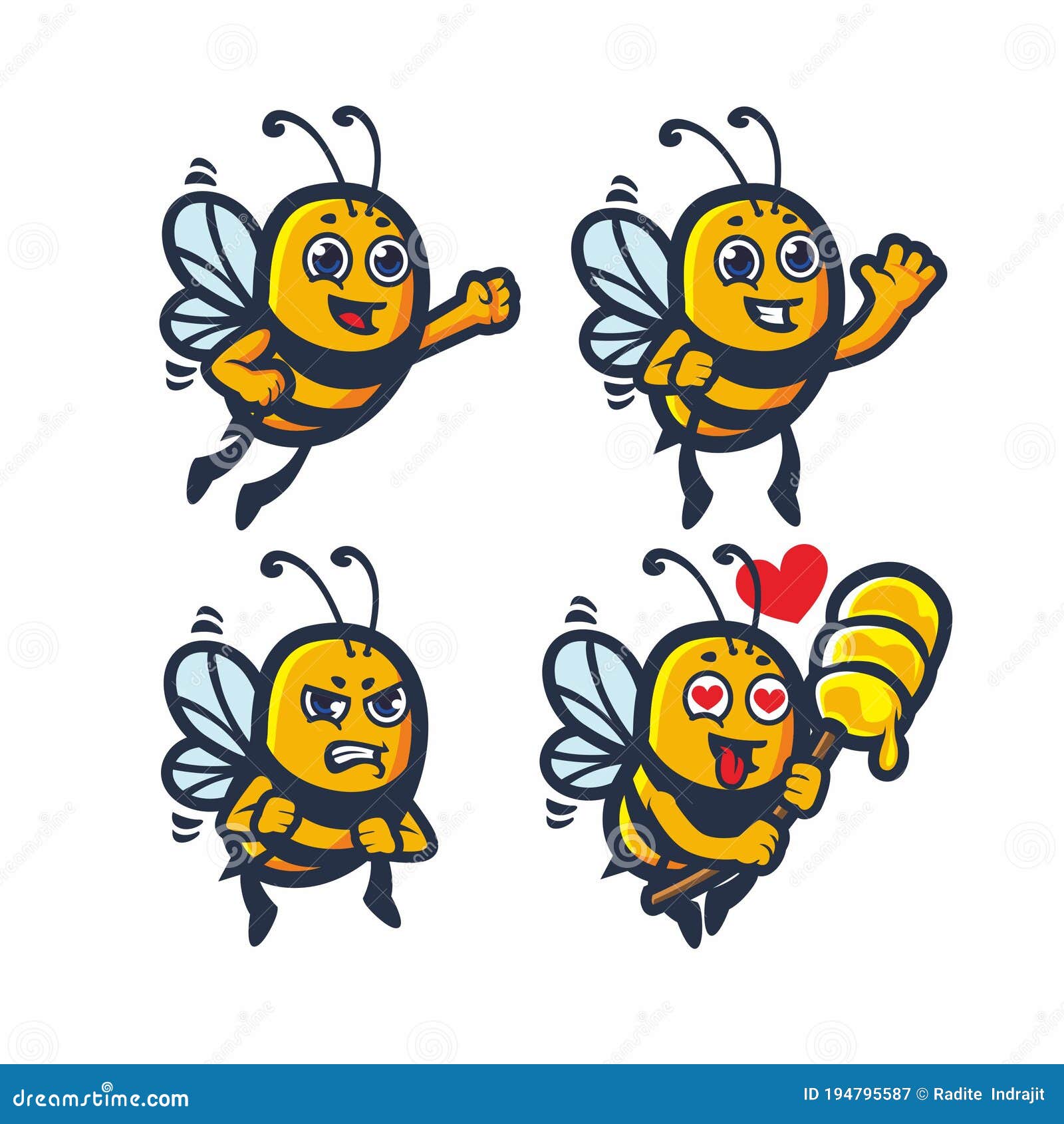 FRIENDLY and CUTE Bee Mascot Design Set Bundle Stock Vector ...