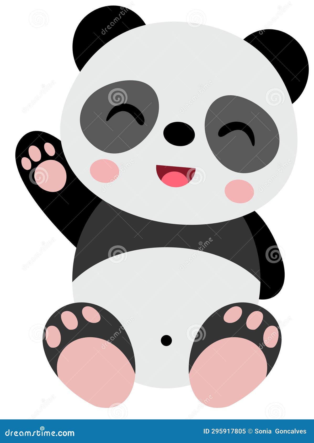 Friendly Cute Panda Waving Isolated Stock Vector - Illustration of ...