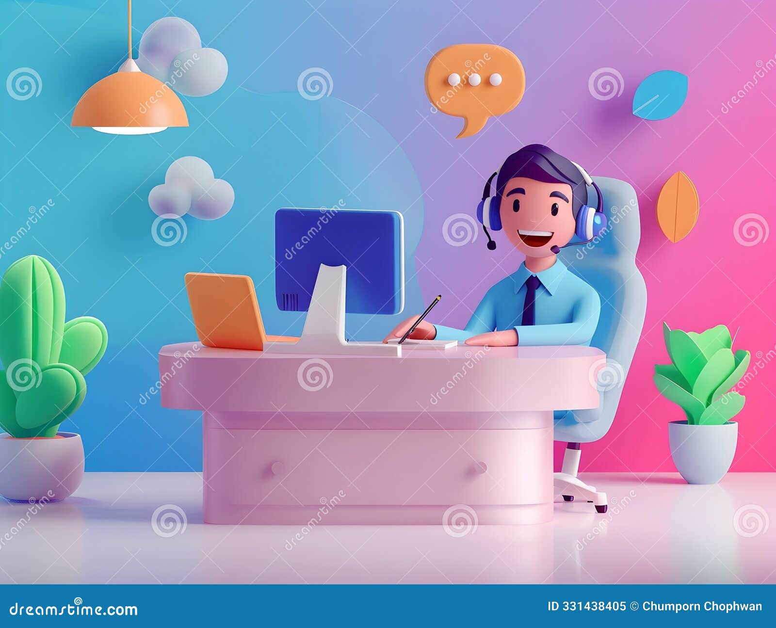 Friendly 3D Cartoon Employee Providing Customer Service Support Stock ...