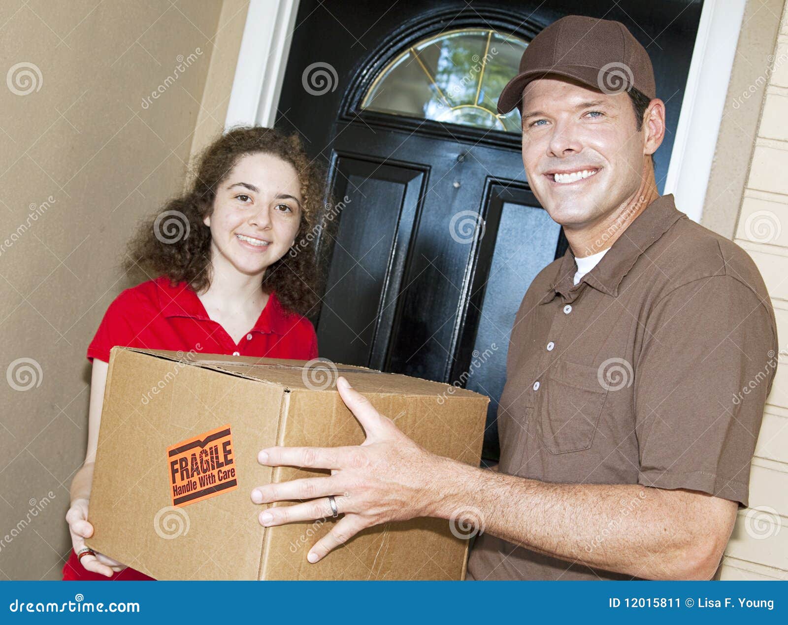 Friendly Delivery Guy and Customer Stock Image - Image of happy, polo ...