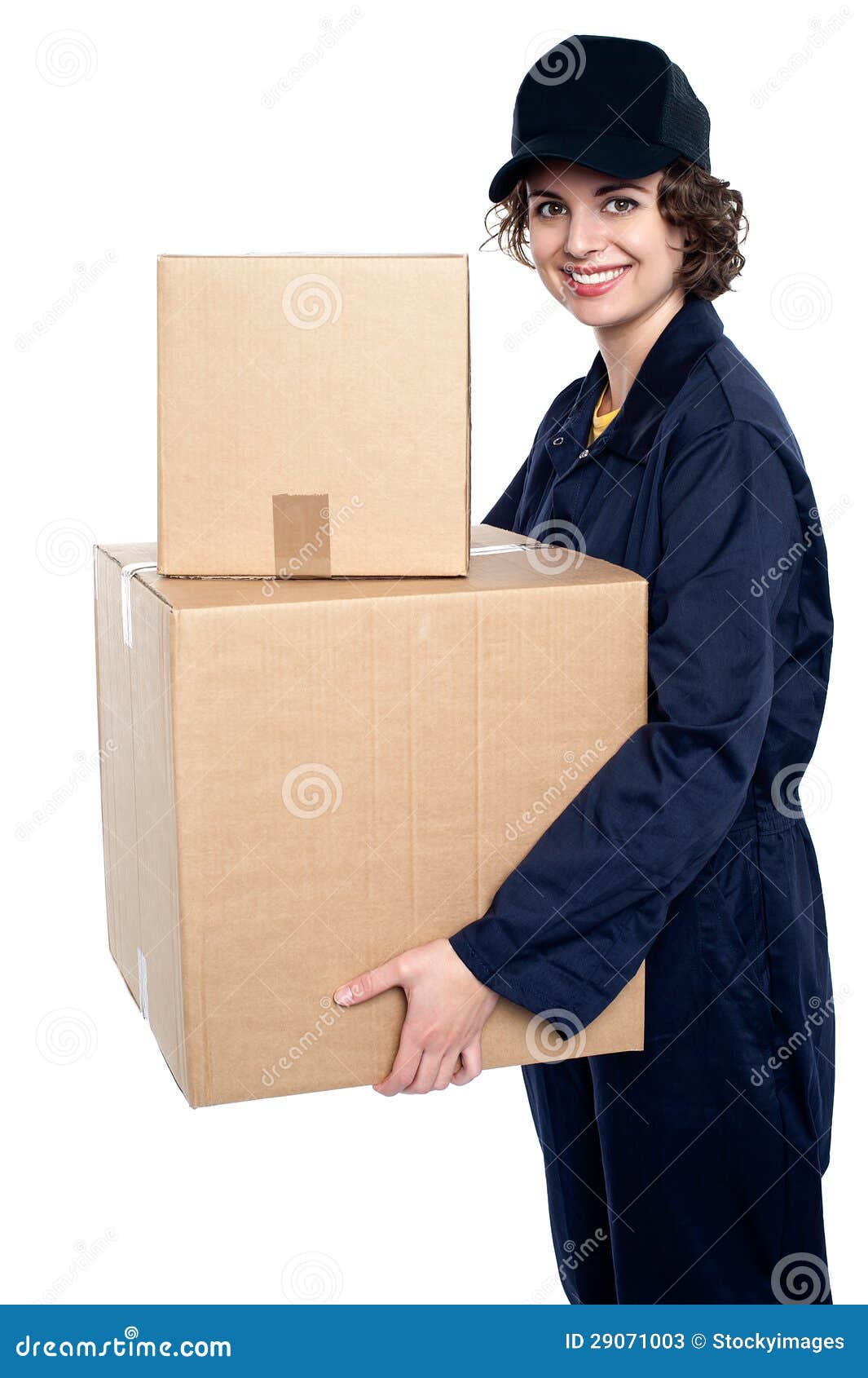 Friendly Delivery Woman in Uniform Stock Image - Image of indoors ...