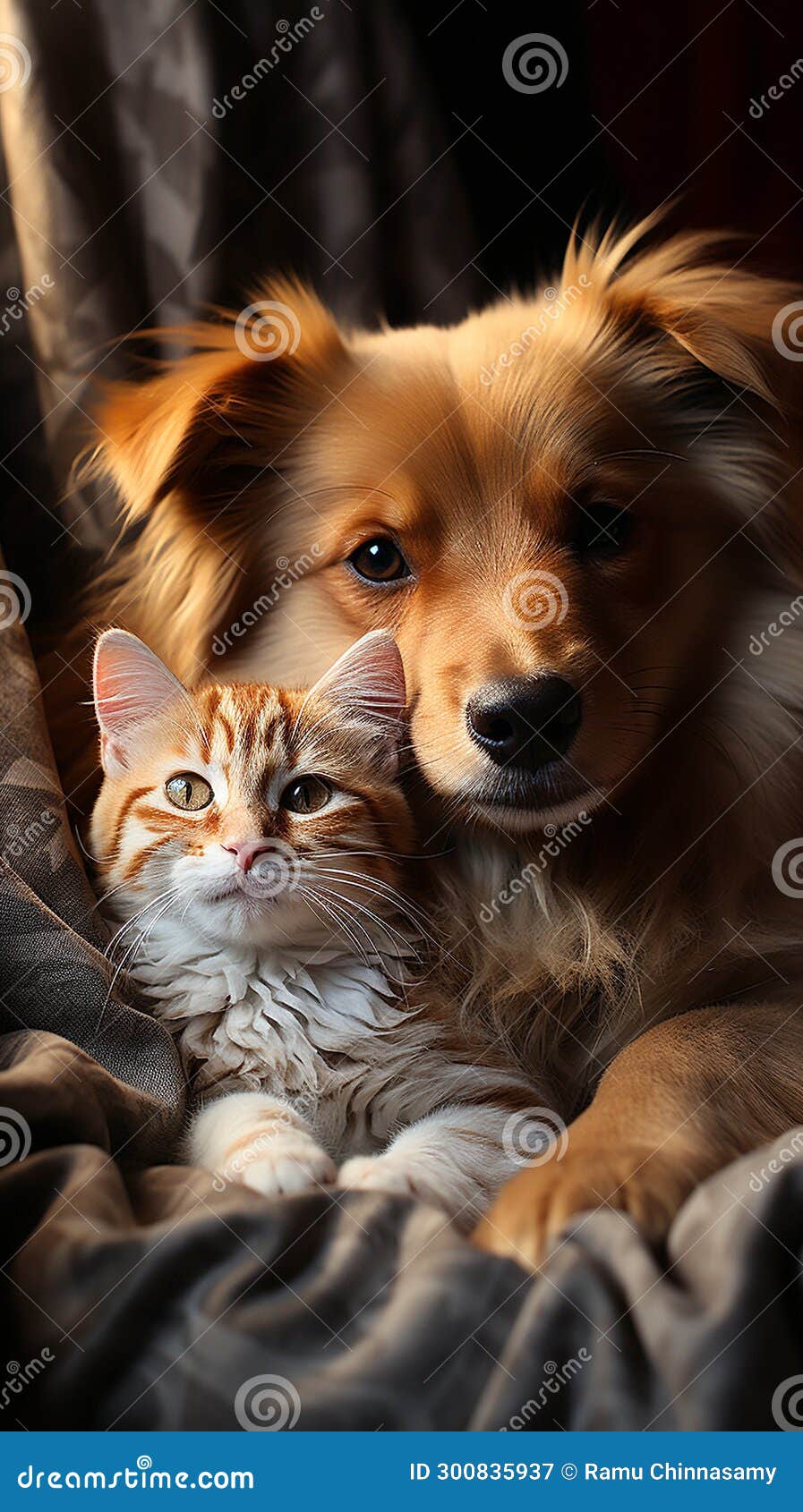 Friendly Dog and Cat Together Stock Illustration - Illustration of ...