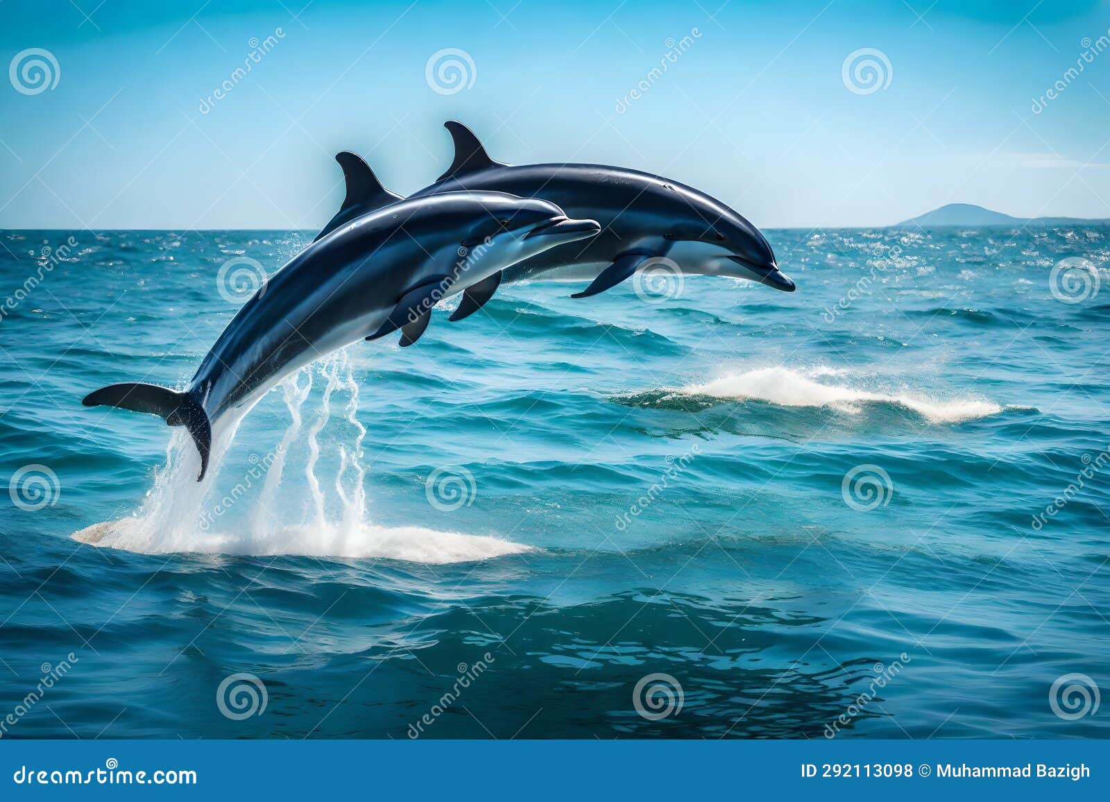 Friendly Dolphins Leaping from the Ocean in a Pair. Stock Photo - Image ...
