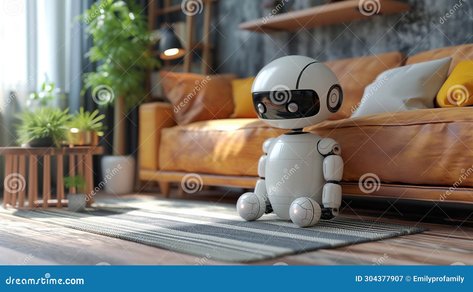 Friendly Domestic Robot Assistant Designed for Kids in Cheerful Room ...