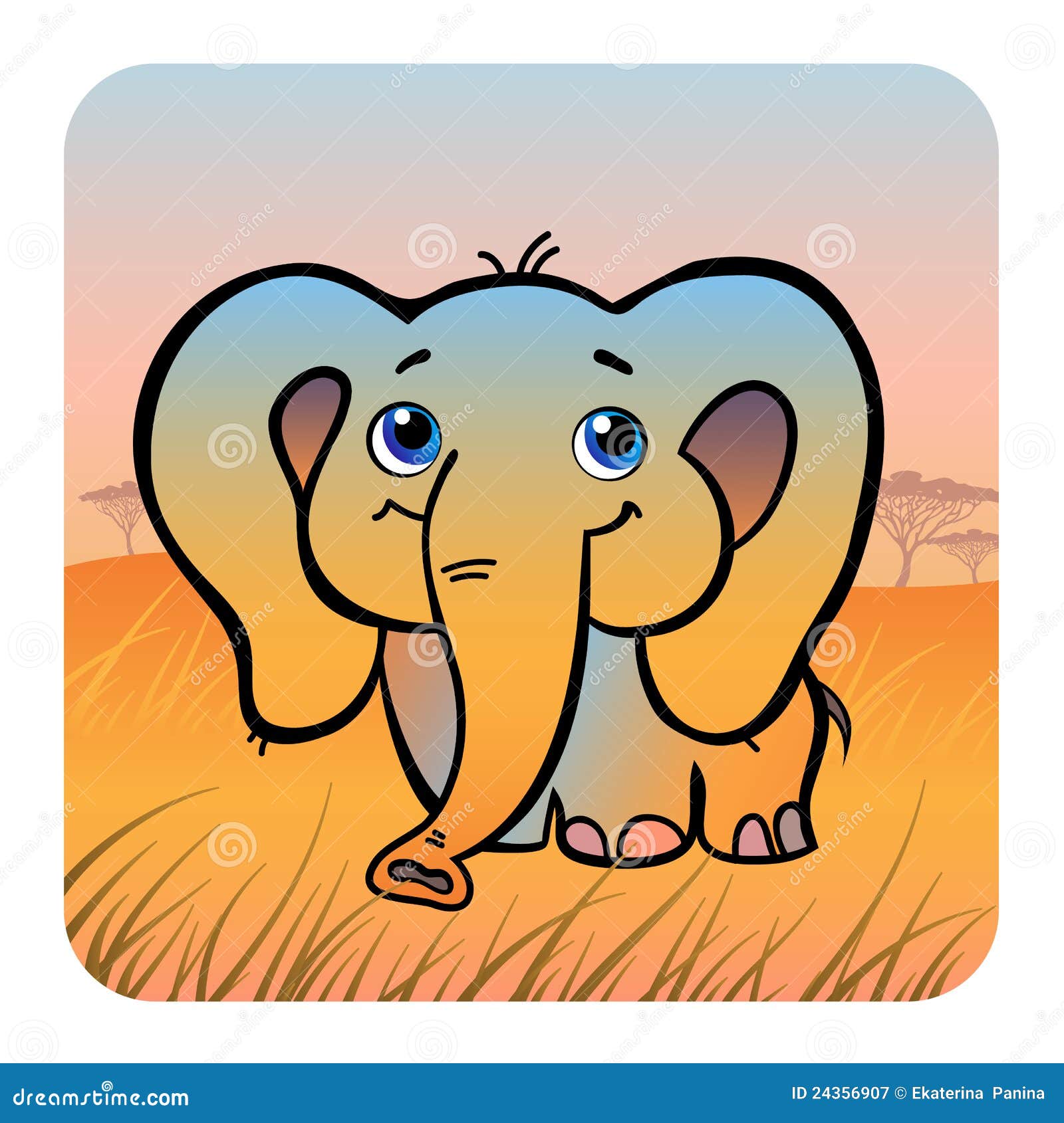 Friendly Elephant in Savanna Stock Vector - Illustration of friendly ...