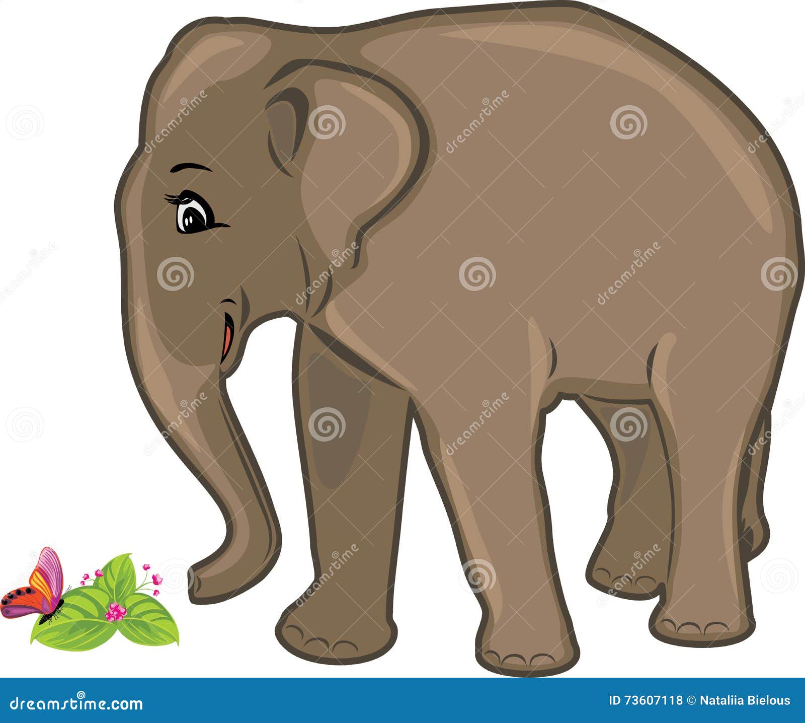 Friendly elephant stock vector. Illustration of butterfly - 73607118